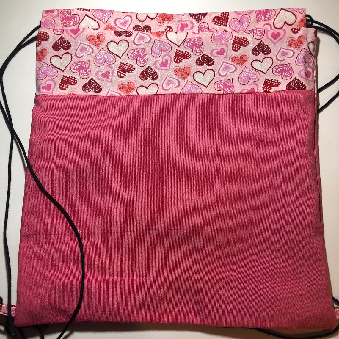 Pink Heart Lined Drawstring Backpack 13 X 14 W/ FREE Srunchie - Etsy Canada