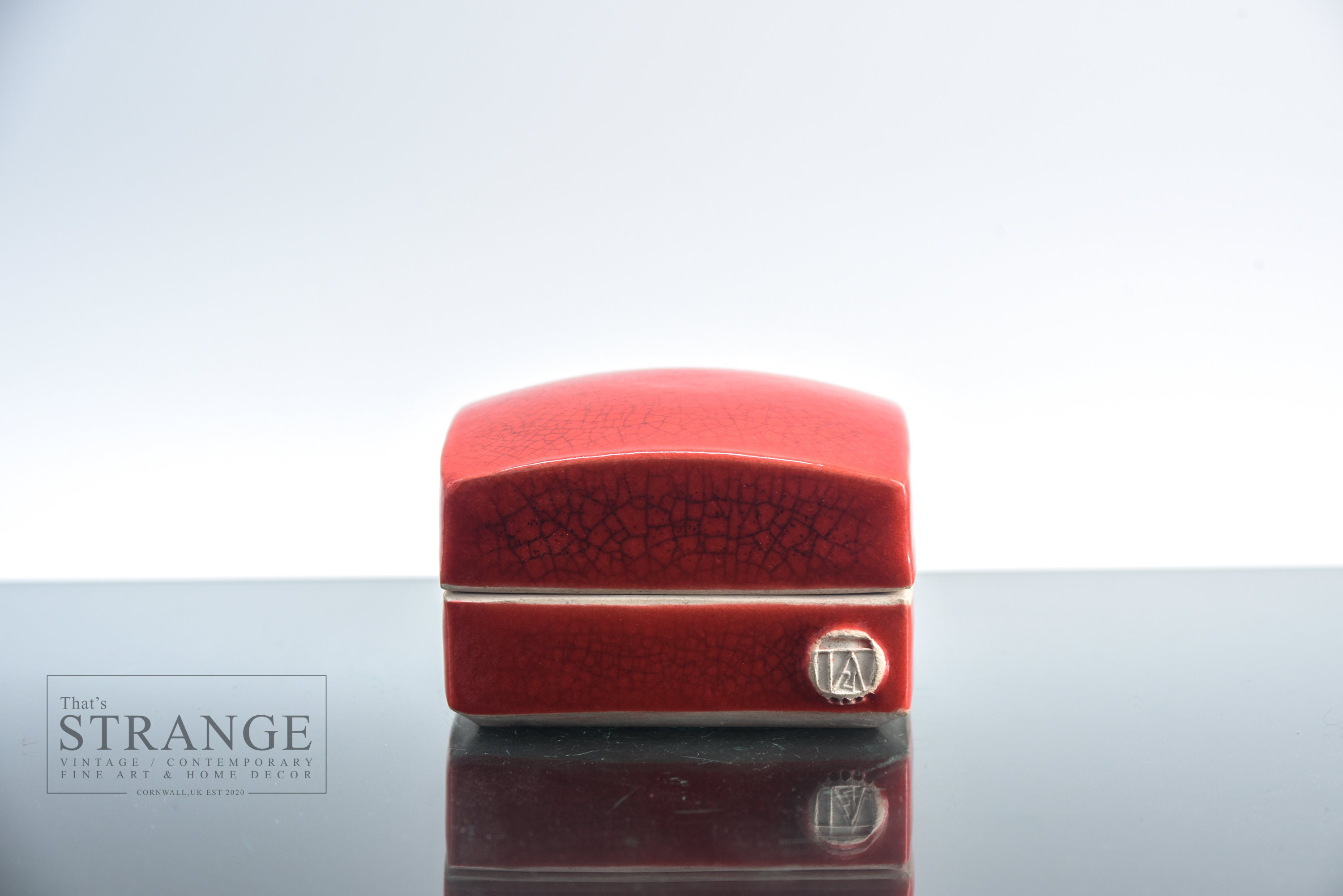 Tim Andrews Raku Fired Red Porcelain Lidded Jar Hand Made Studio ...