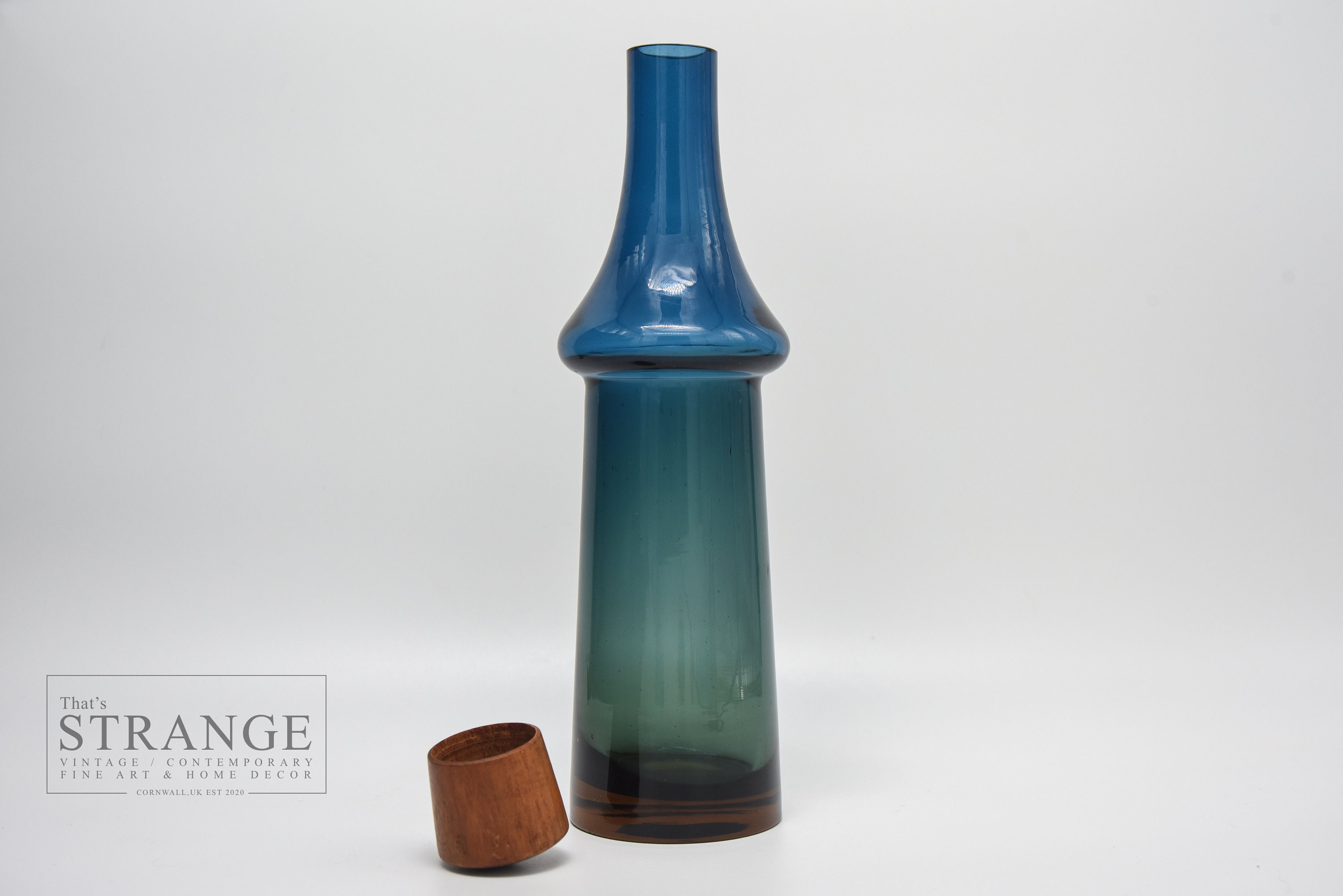 Goran Warff for Pukeberg 'tropico' Glass Decanter With Teak Top, Blue ...