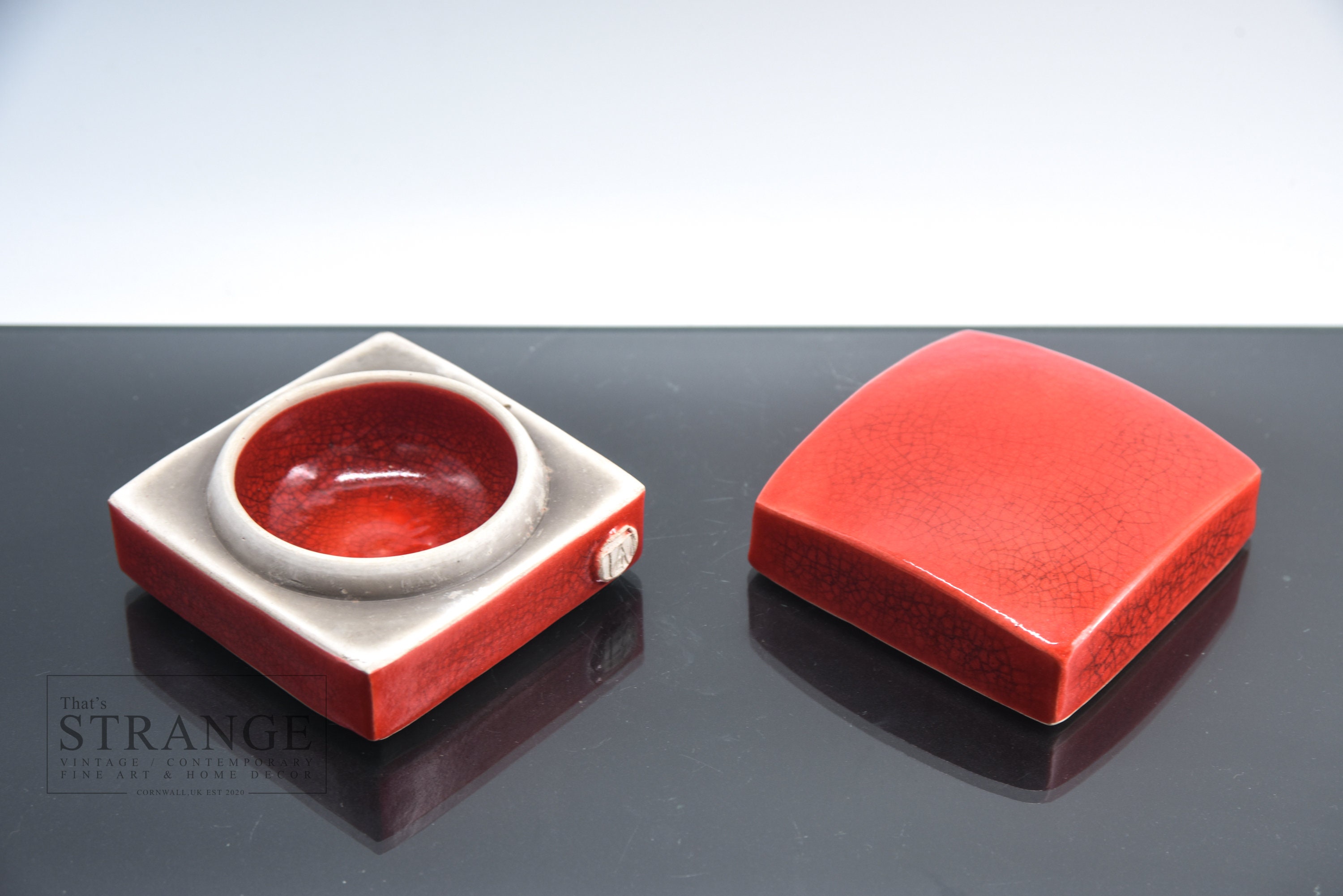 Tim Andrews Raku Fired Red Porcelain Lidded Jar Hand Made Studio ...