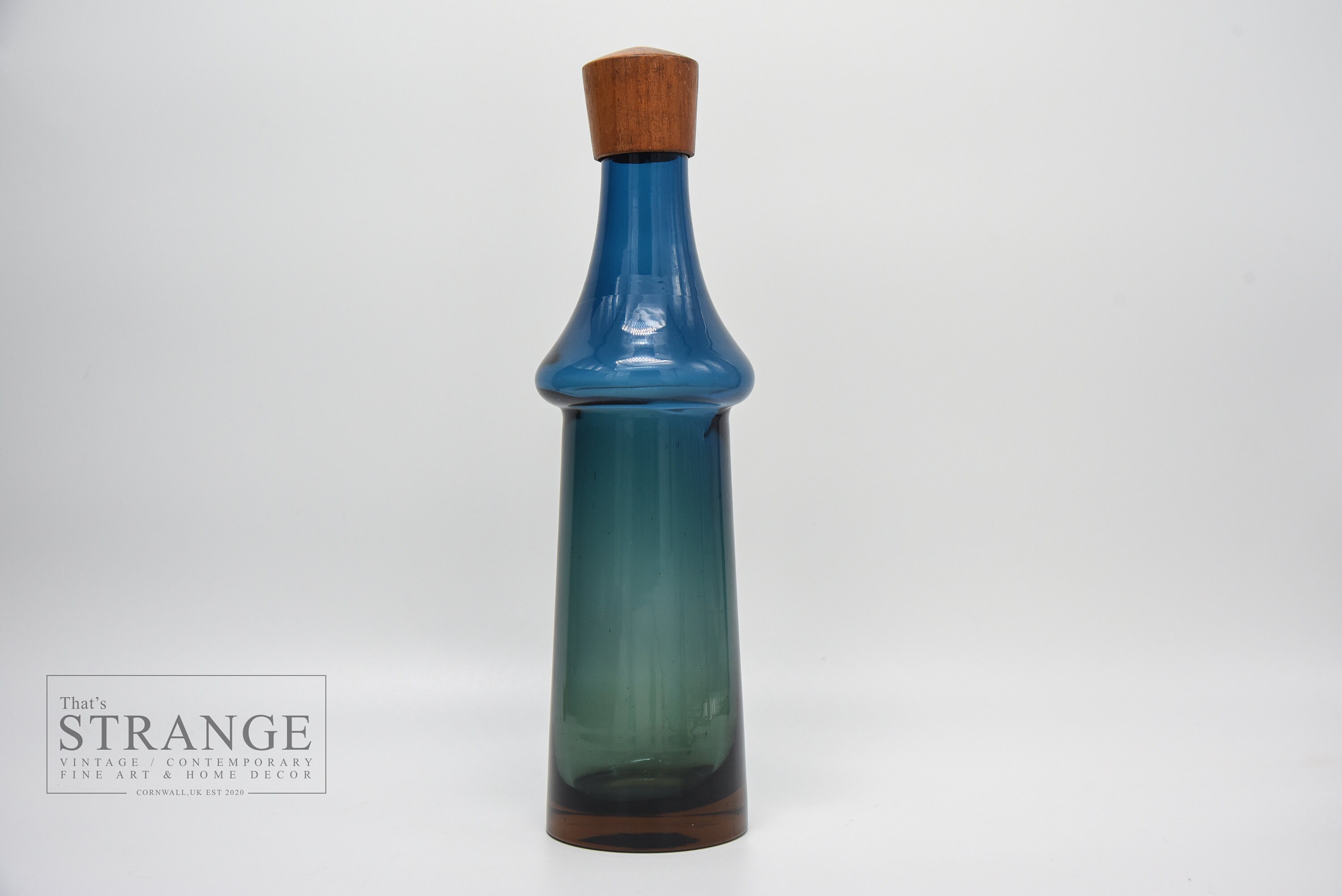 Goran Warff for Pukeberg 'tropico' Glass Decanter With Teak Top, Blue ...