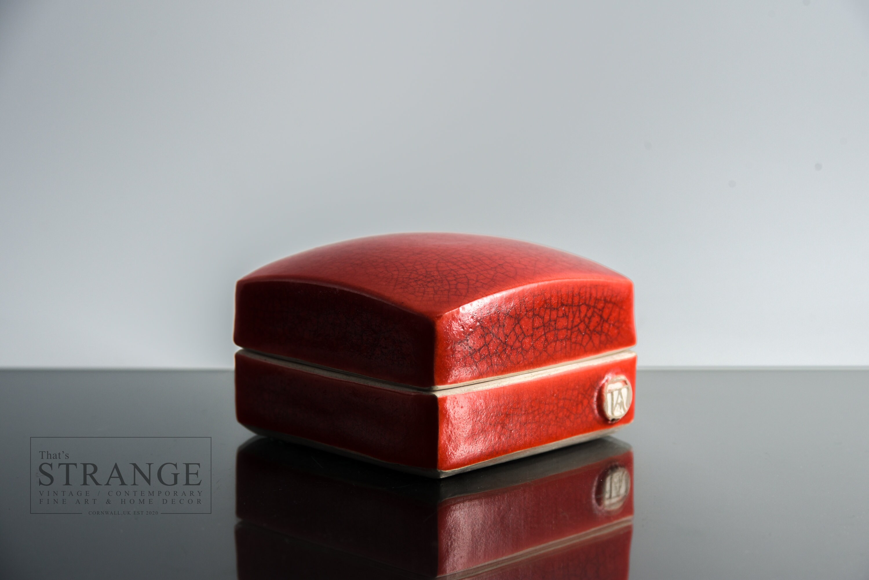 Tim Andrews Raku Fired Red Porcelain Lidded Jar Hand Made Studio ...