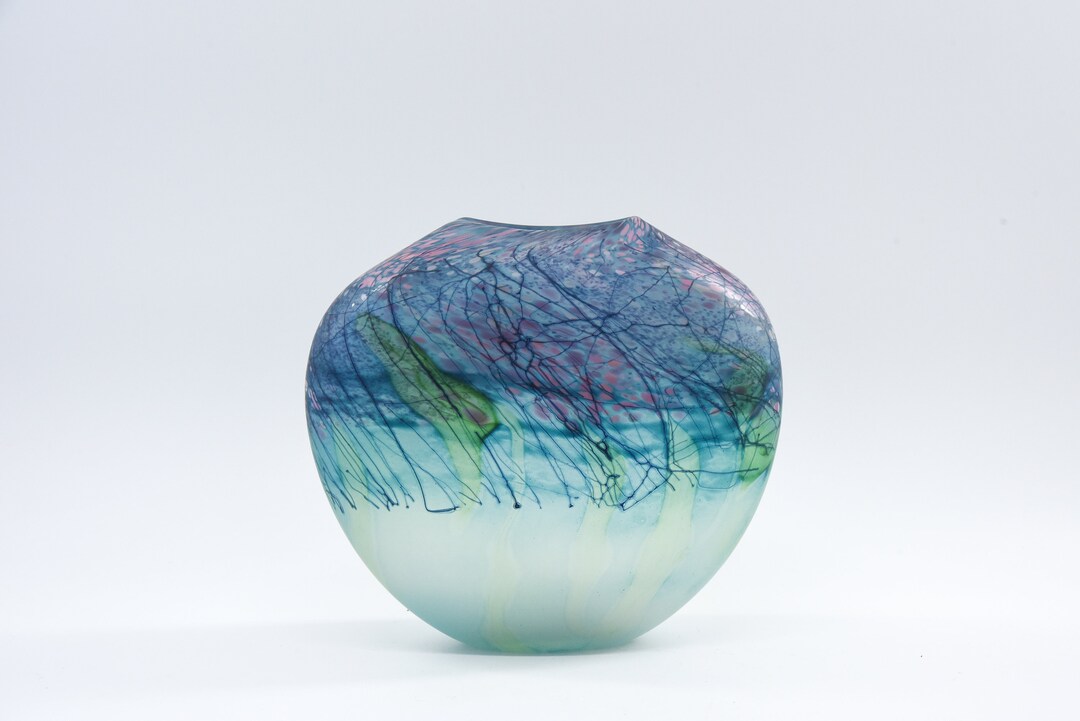 Peter Layton Studio Glass Vase, Green, Blue & Pink Hand Blown Art Glass ...