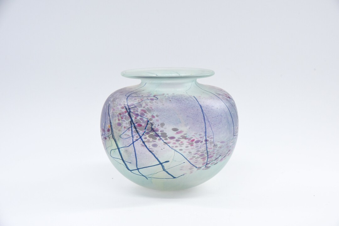 Peter Layton Studio Glass Vase, Green, Purple & Blue Hand Blown Art ...