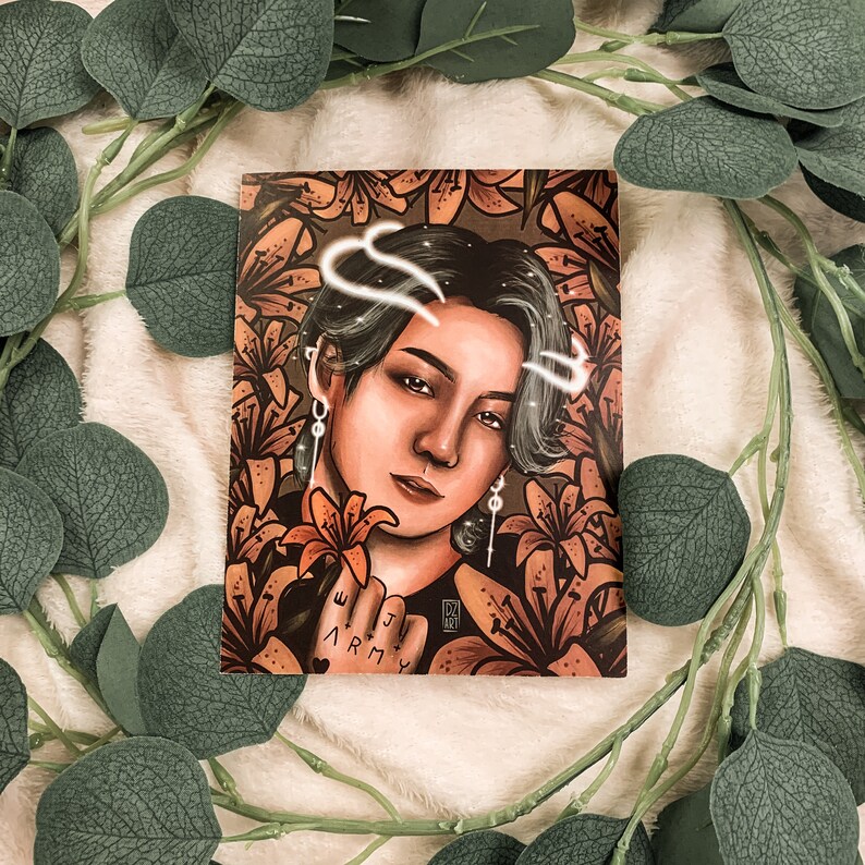 BTS Jungkook and Birth Flower Print - Etsy
