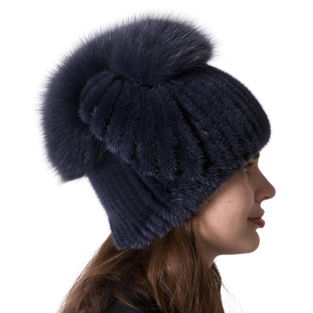 Real Fur Hat Women, Beanie Mink Hats Fox Fur Pompom - Etsy