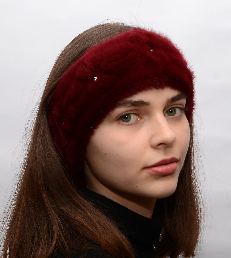 Woman Mink Fur Headband Black/blue Color - Etsy