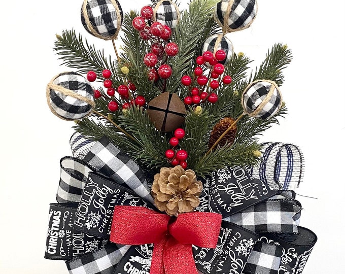 Farmhouse Christmas Tree Topper, Red Shimmer, Christmas Sayings, Black ...