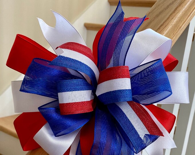 Patriotic Bow, Red, White, Blue, Stripes, Memorial Day Bow ...