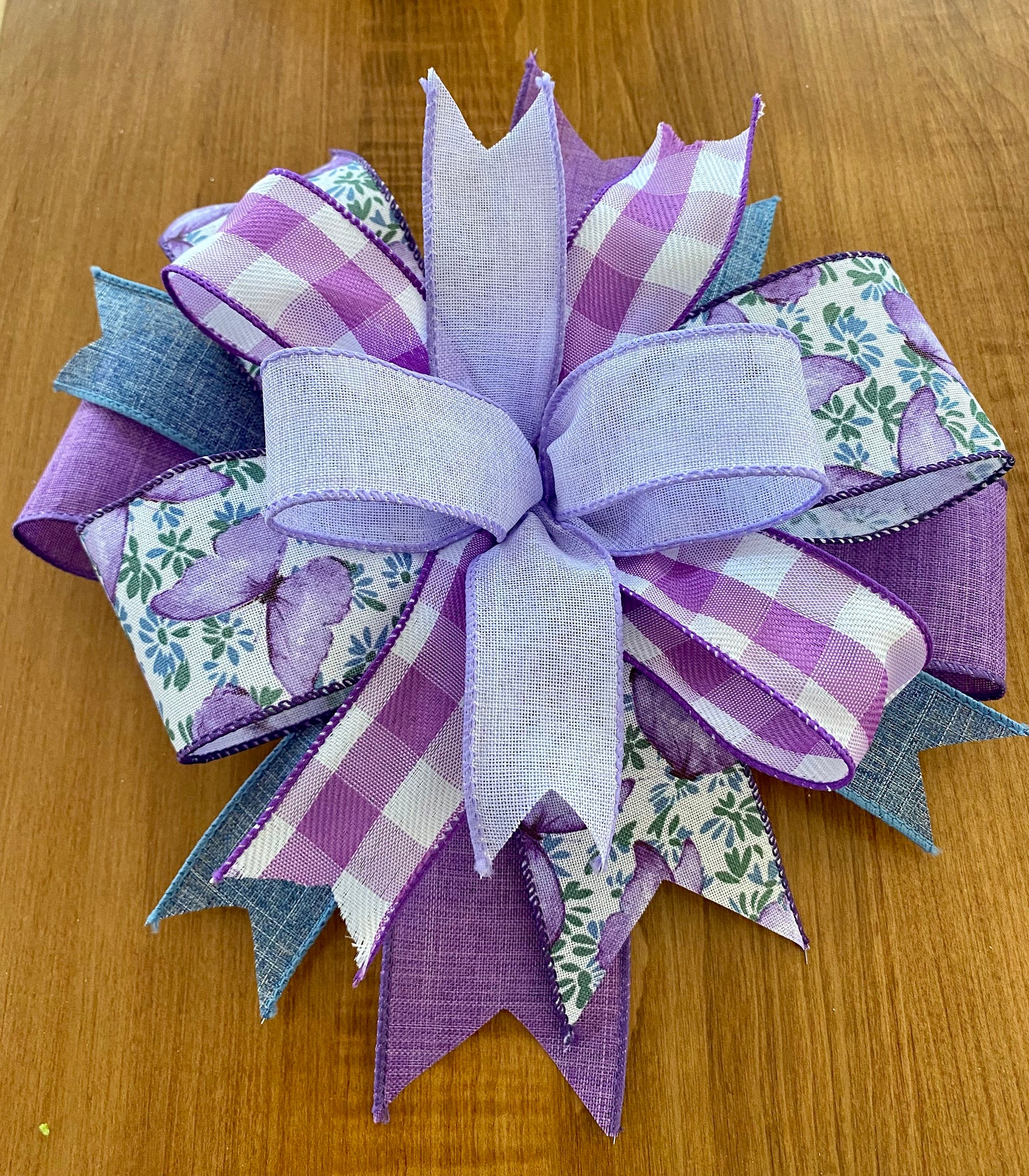 Springtime Bow, Watercolor Butterflies, Lavender Linen, Denim, Purple ...