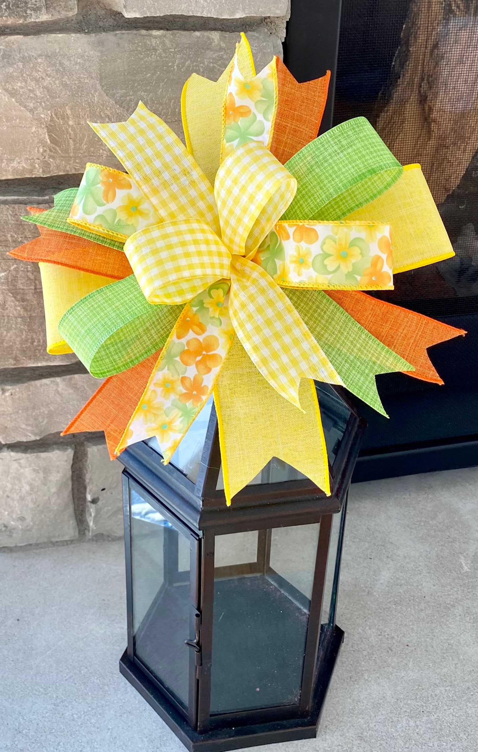 Springtime Bow, Yellow, Lime, Orange, Flowers, Gingham, Lantern Bow ...