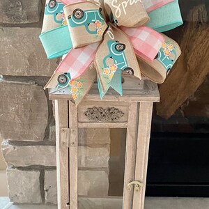 Springtime Bow, Hello Spring, Aqua Blue Truck, Flowers, Pink, White ...