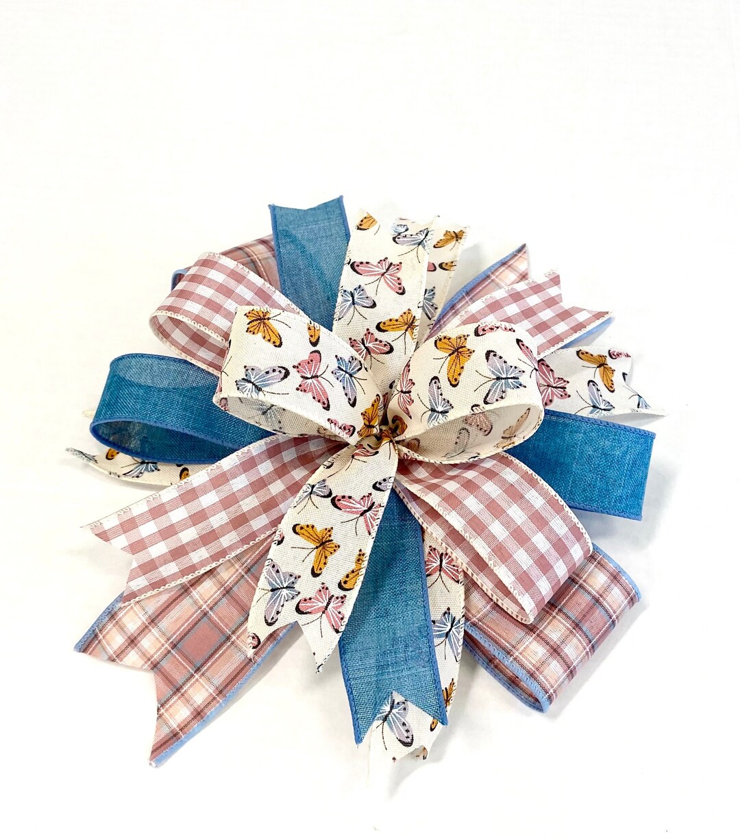 Springtime Bow, Butterflies on Linen, Denim, Plaids, Pink, Creme ...
