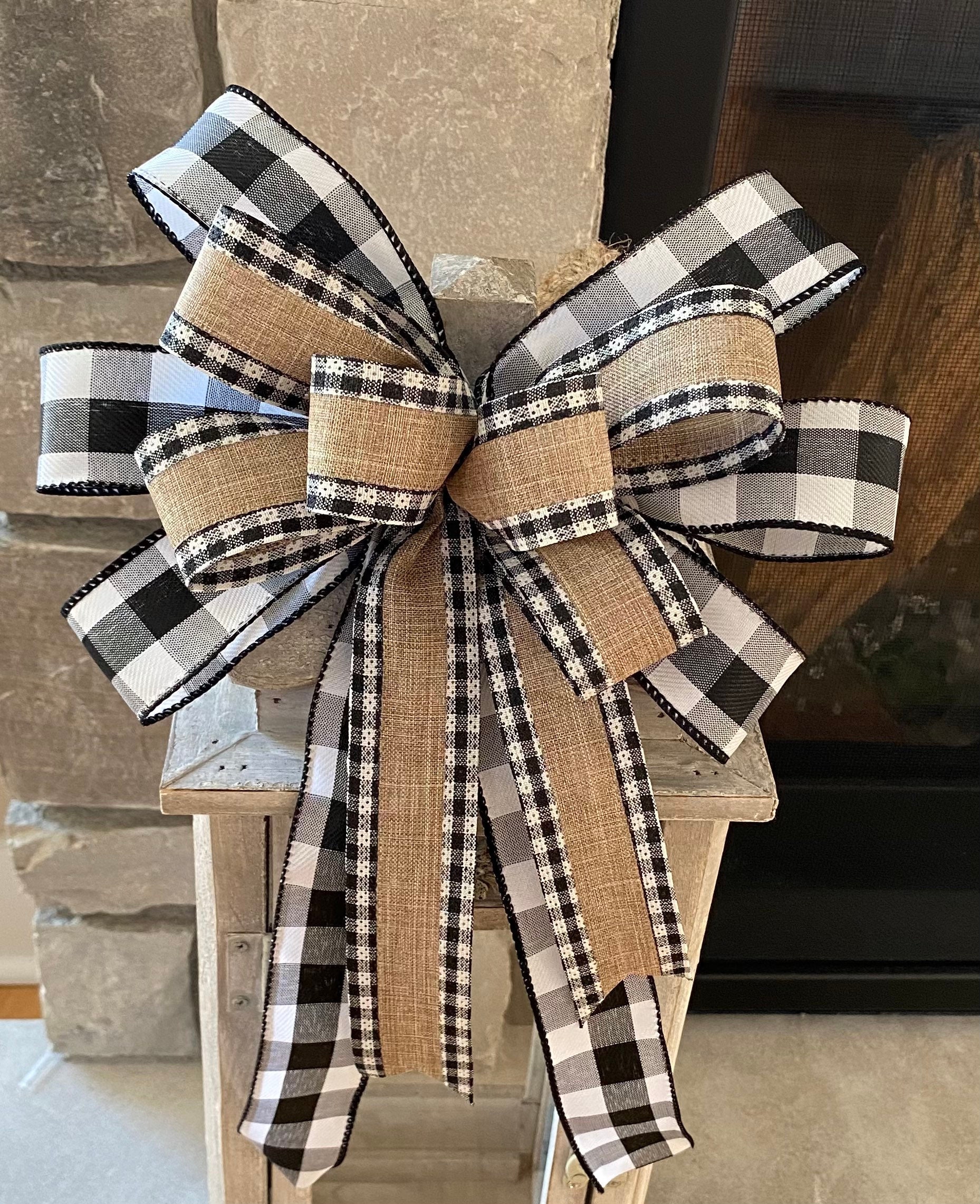 Farmhouse Linen Bow Black White Check Edges Buffalo Check | Etsy