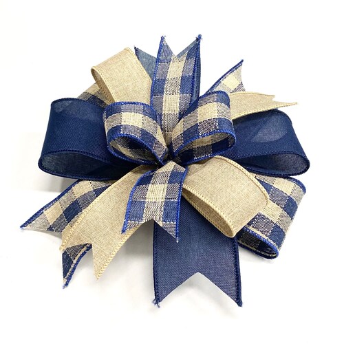 Navy Blue Beige Woven Check Bow - Etsy