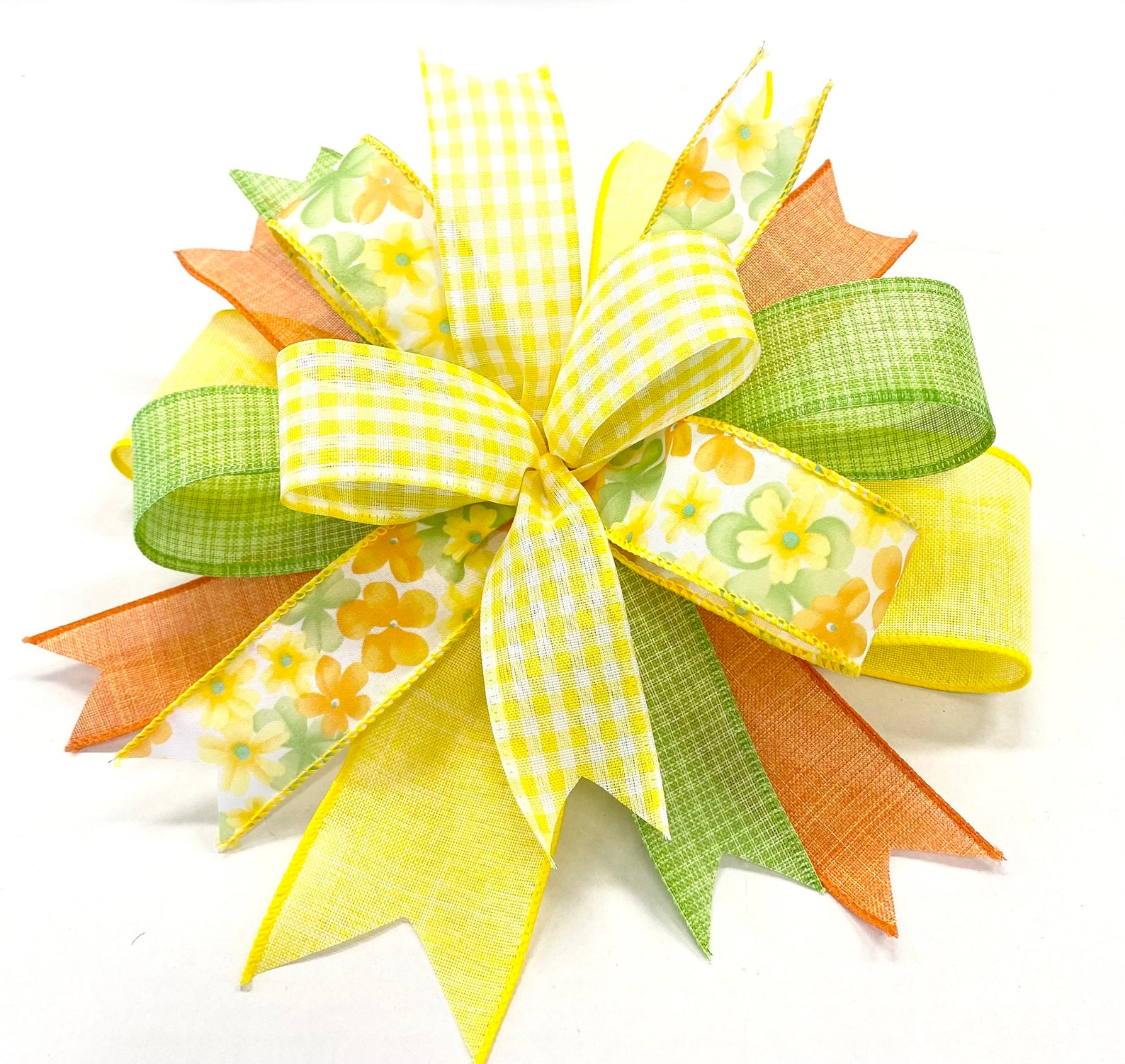 Springtime Bow, Yellow, Lime, Orange, Flowers, Gingham, Lantern Bow ...