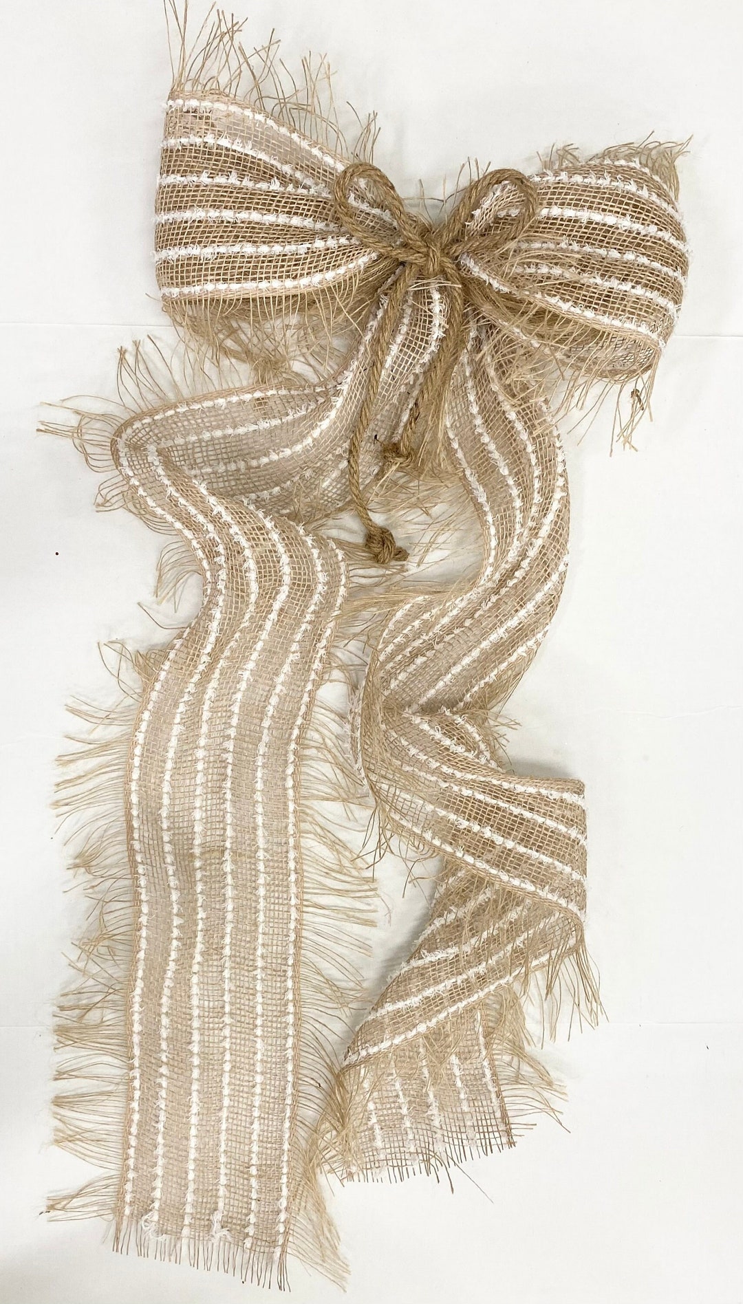 Fringed Burlap Bow, Rope Center, Creamy White Threads, Rustic, Coastal ...