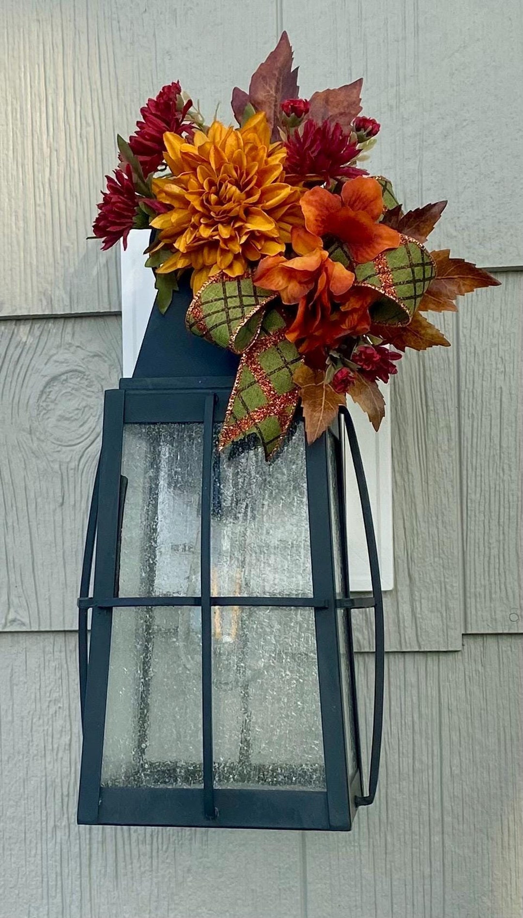 Fall Floral Swag, Lantern Topper, Mini Size, Fall Leaves, Mums, Dahlia ...