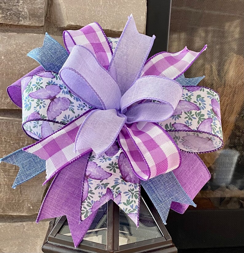 Springtime Bow, Watercolor Butterflies, Lavender Linen, Denim, Purple ...