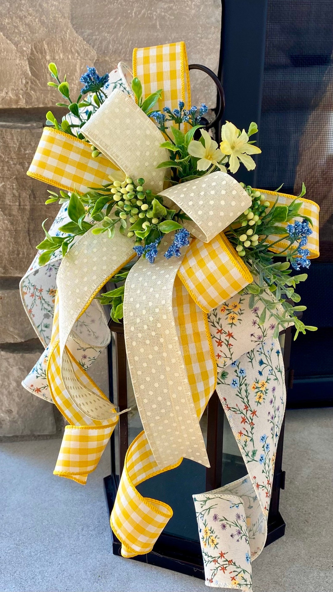 Springtime Bow, Flowers, Berries, Greenery, Buttercream Buffalo Check ...