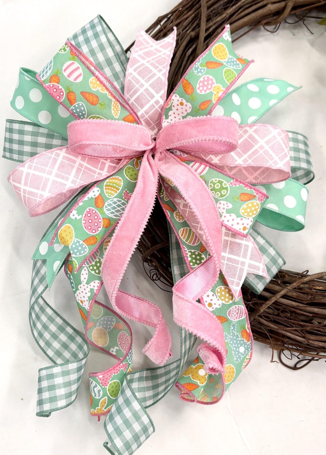 Springtime Bow, Pink Velvet Center, Mint Green, Polka Dots, Patterned ...