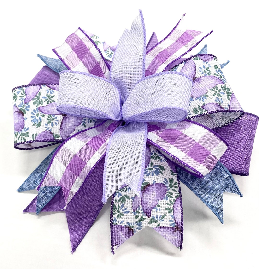 Springtime Bow, Watercolor Butterflies, Lavender Linen, Denim, Purple ...