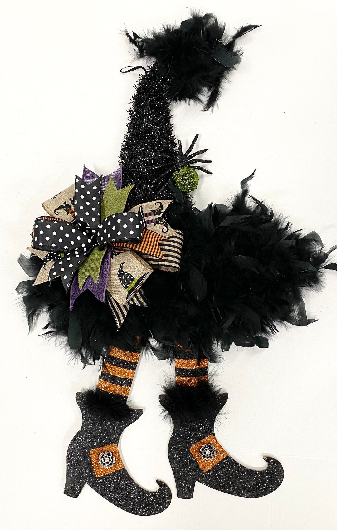 Feathered Witch Hat Wreath Glitter Legs With Jeweled Shoes - Etsy