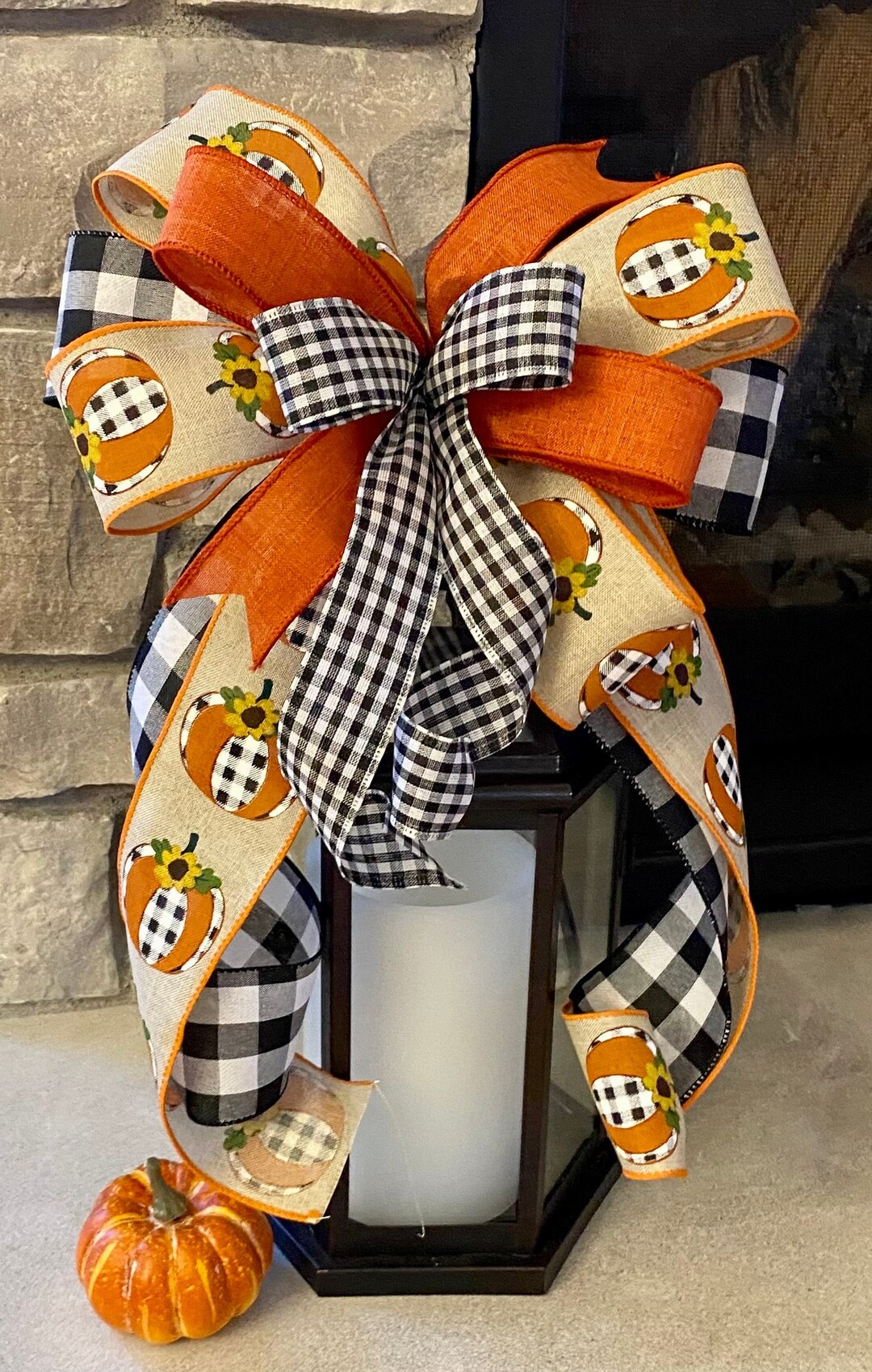 Fall Farmhouse Bow, Pumpkins, Buffalo Check, Gingham, Rust Linen ...