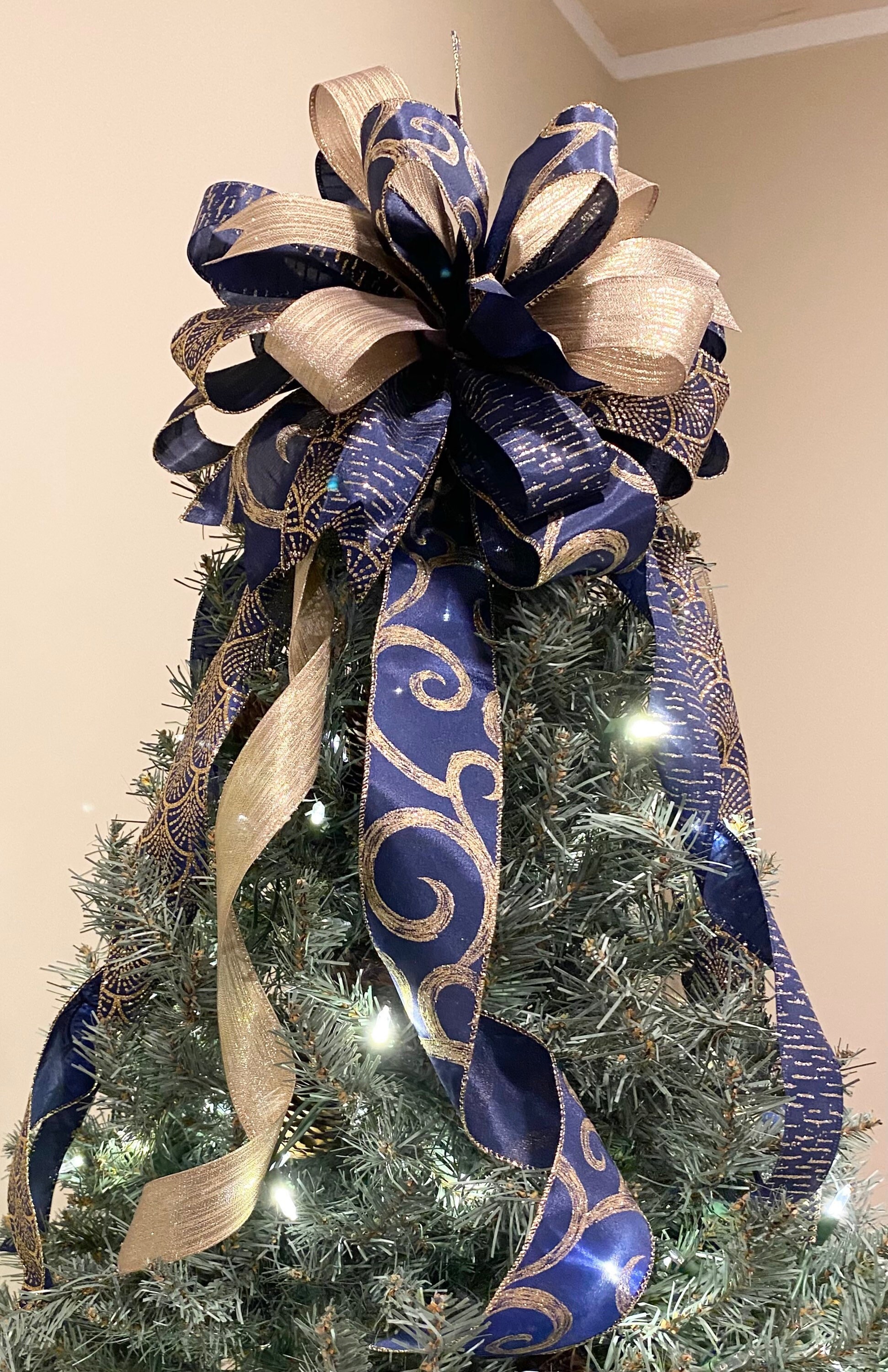 Christmas Tree Blue Bow Topper