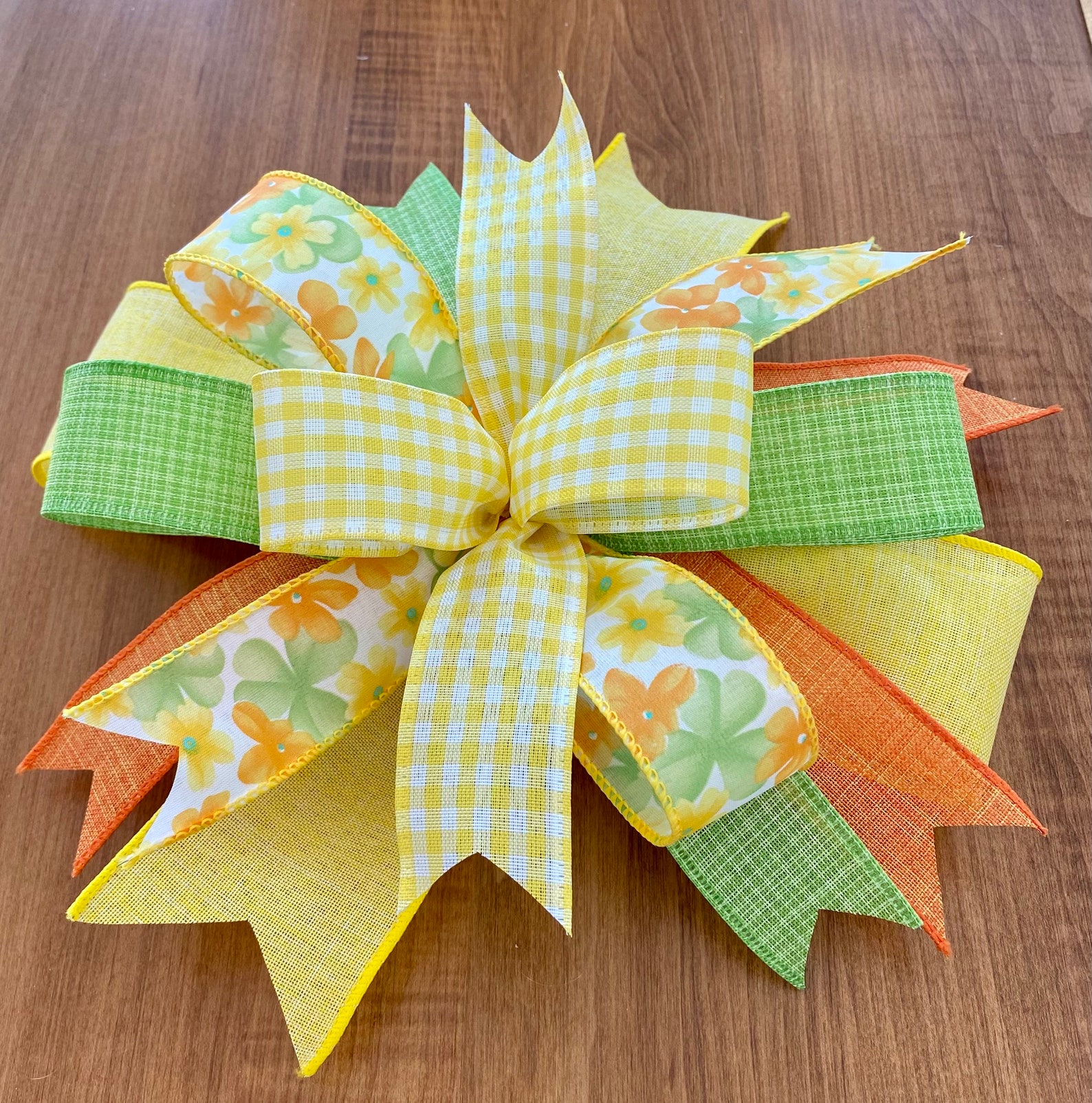 Springtime Bow, Yellow, Lime, Orange, Flowers, Gingham, Lantern Bow ...