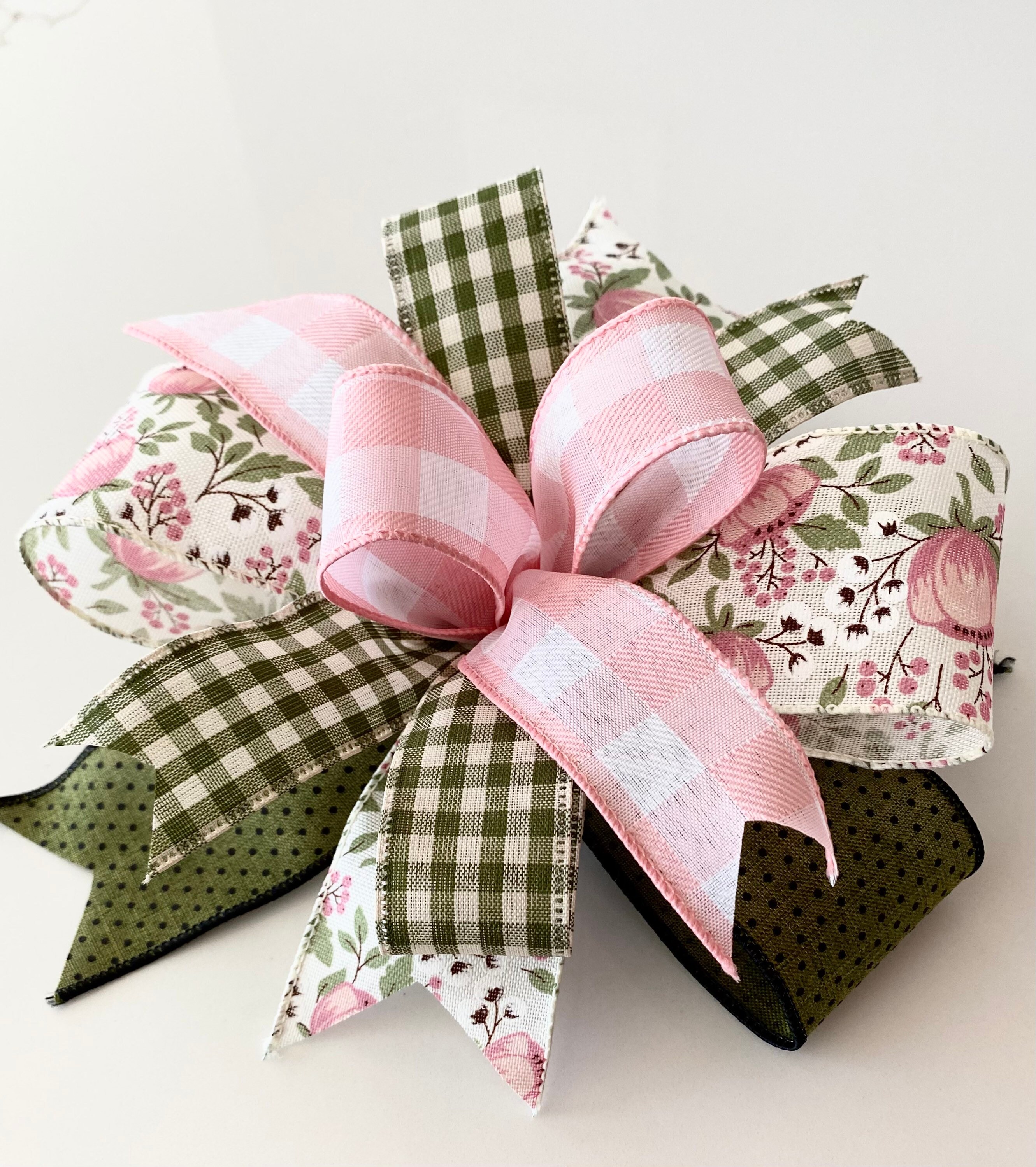 Springtime Bow, Flower Print on Linen, Olive, Black Polka Dots, Plaids ...