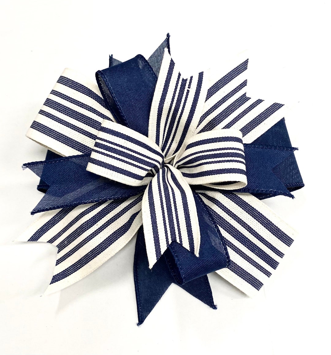 Navy Blue Striped Bow, Natural Linen, Navy Blue Ticking Stripes ...