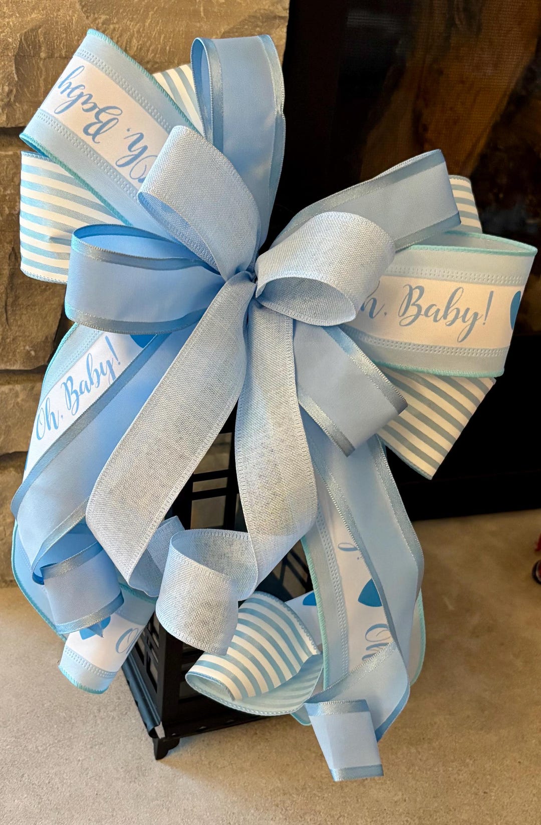 Large Oh Baby Bow, Blue, White, Stripes, Nursery Bow, Baby Boy, Shower ...