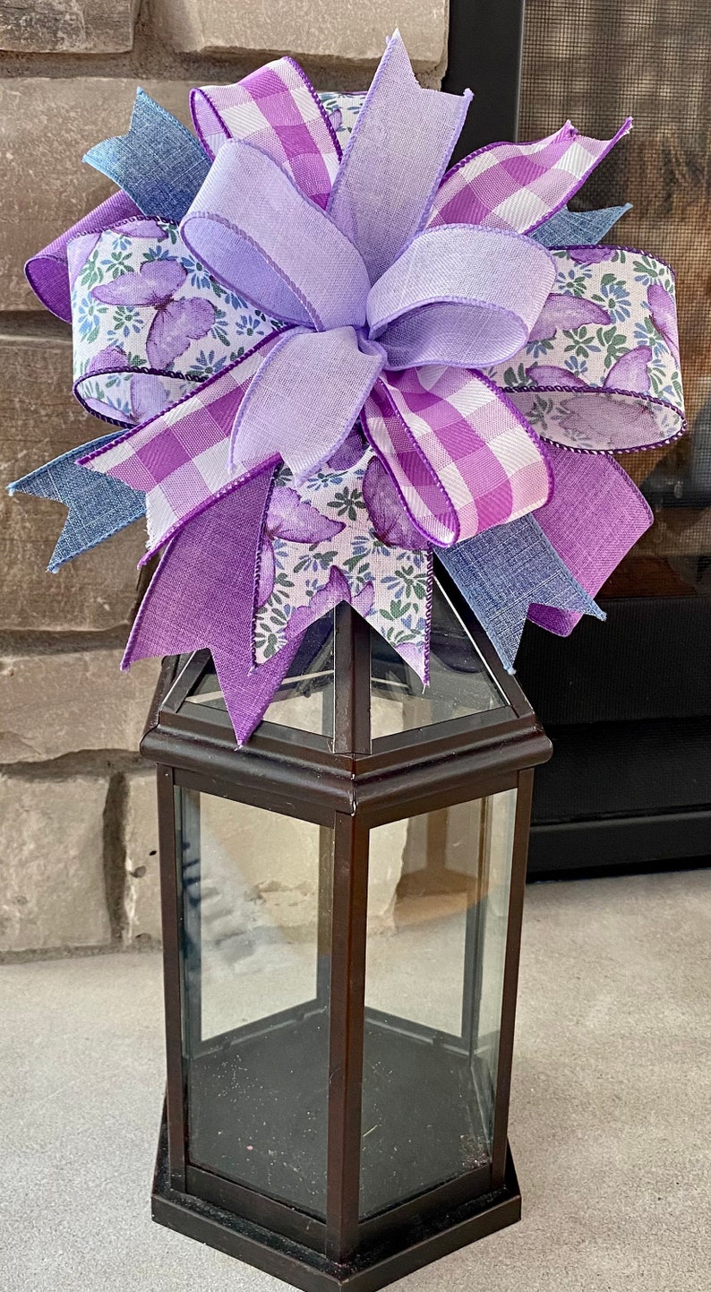 Springtime Bow, Watercolor Butterflies, Lavender Linen, Denim, Purple ...