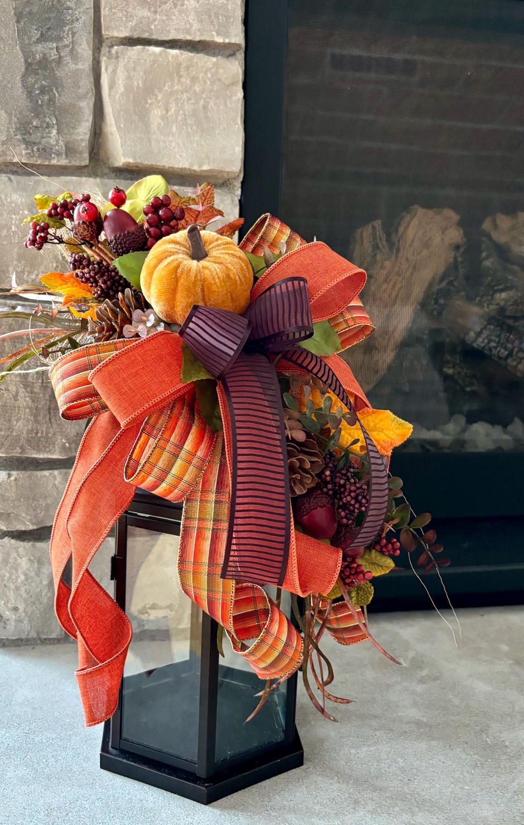 Fall Swag, Lantern or Wreath Swag, Autumn Swag, Long Ribbon Ties, Faux ...