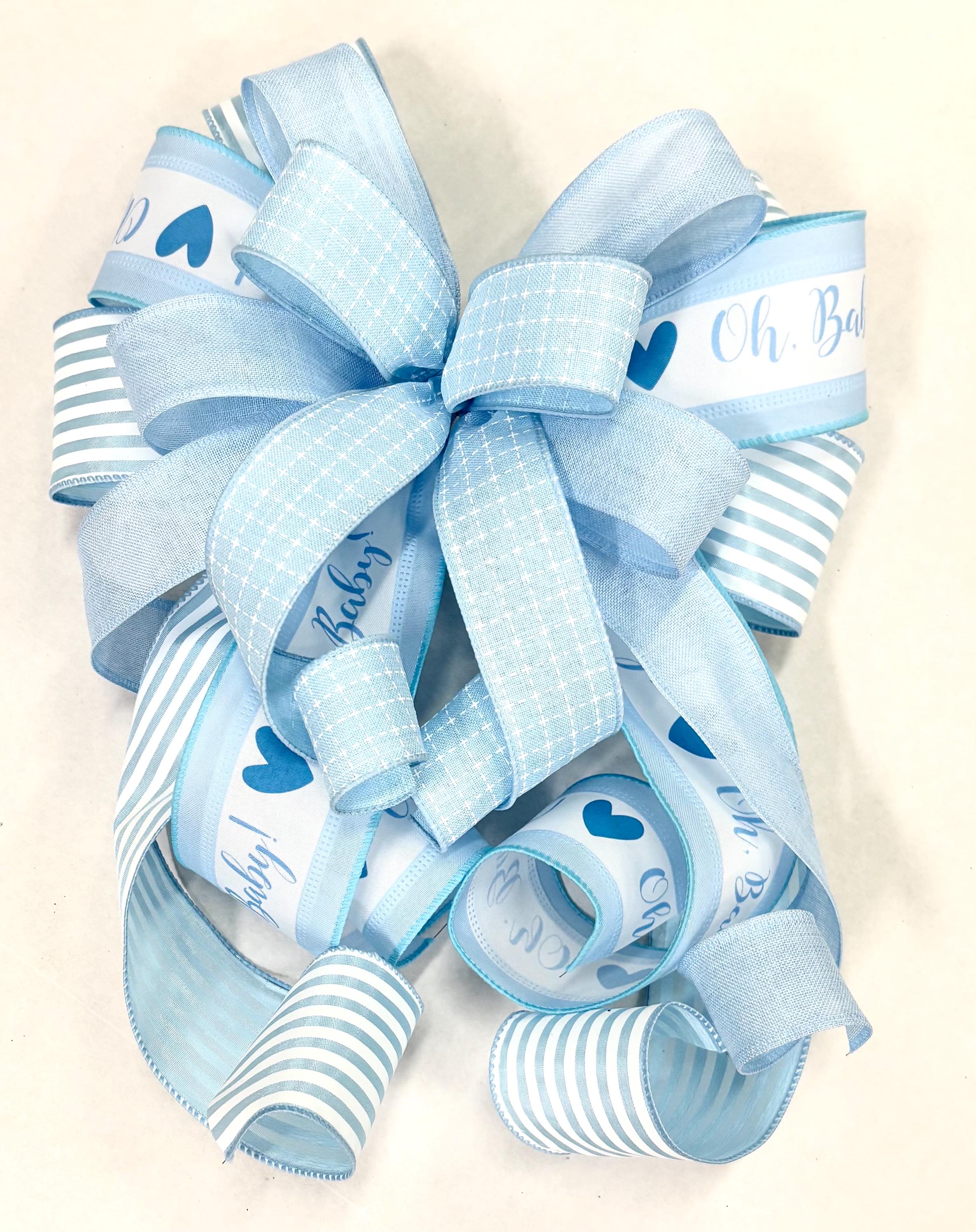 Large Oh Baby Bow, Blue, White, Stripes, Nursery Bow, Baby Boy, Shower ...