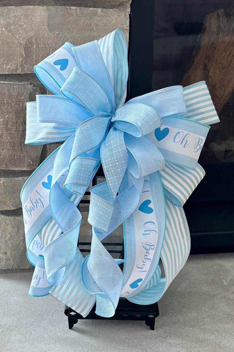 Large Oh Baby Bow, Blue, White, Stripes, Nursery Bow, Baby Boy, Shower ...