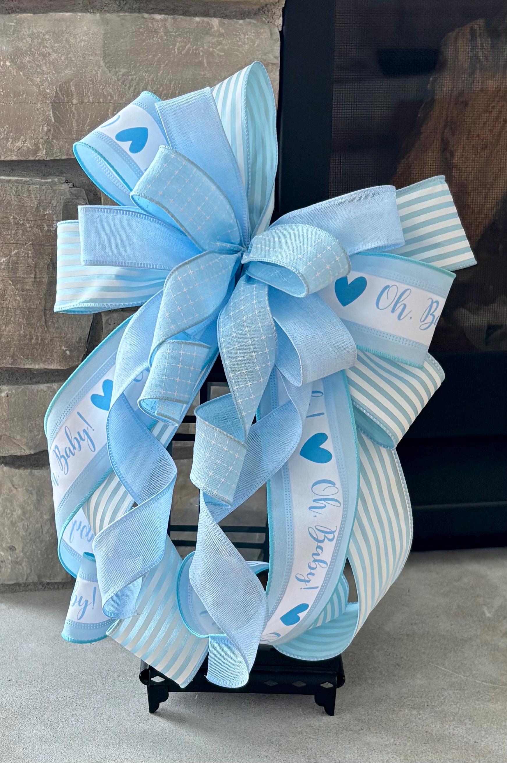 Large Oh Baby Bow, Blue, White, Stripes, Nursery Bow, Baby Boy, Shower ...