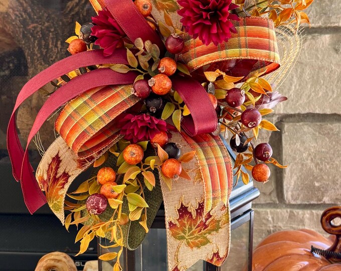 Fall Bow, Flowers, Berries, Eucalyptus, Maple Leaves, Olive Linen ...