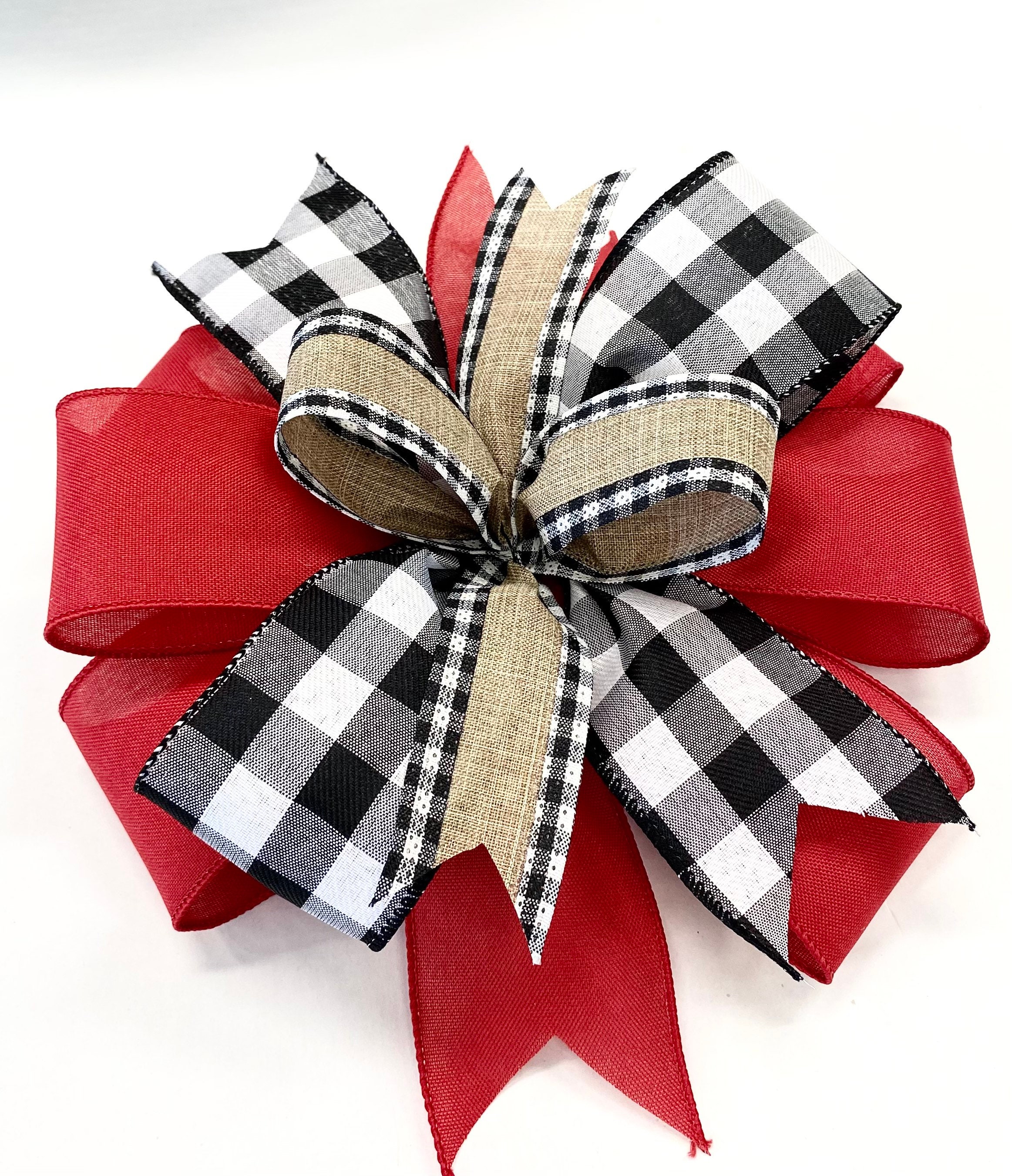 Rustic Farmhouse Bow, Handmade Bow, Lantern Bow, Swag Bow, Buffalo ...