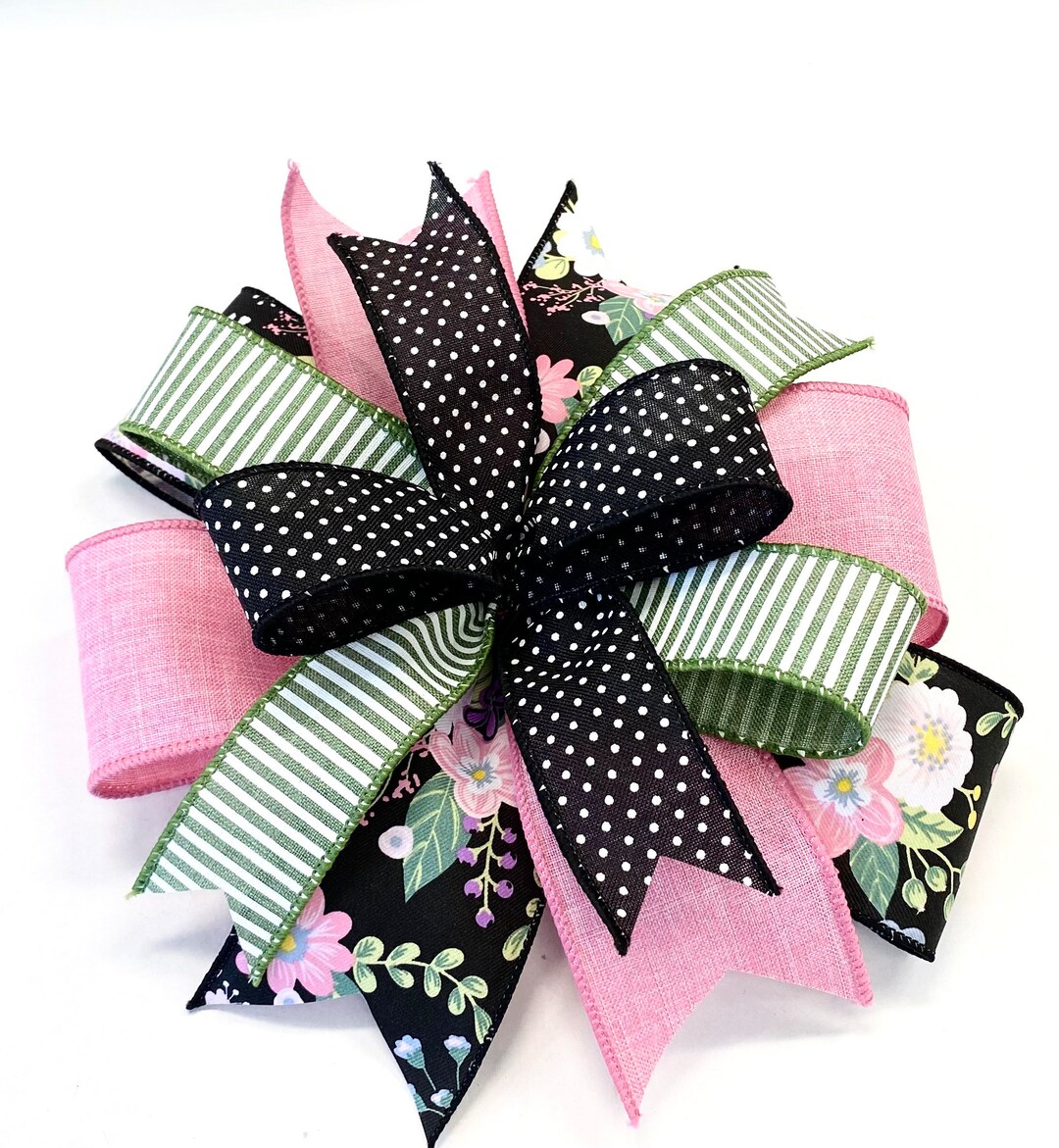 Farmhouse Springtime Bow, Flowers, Pink Linen, Swiss Dots, Stripes ...