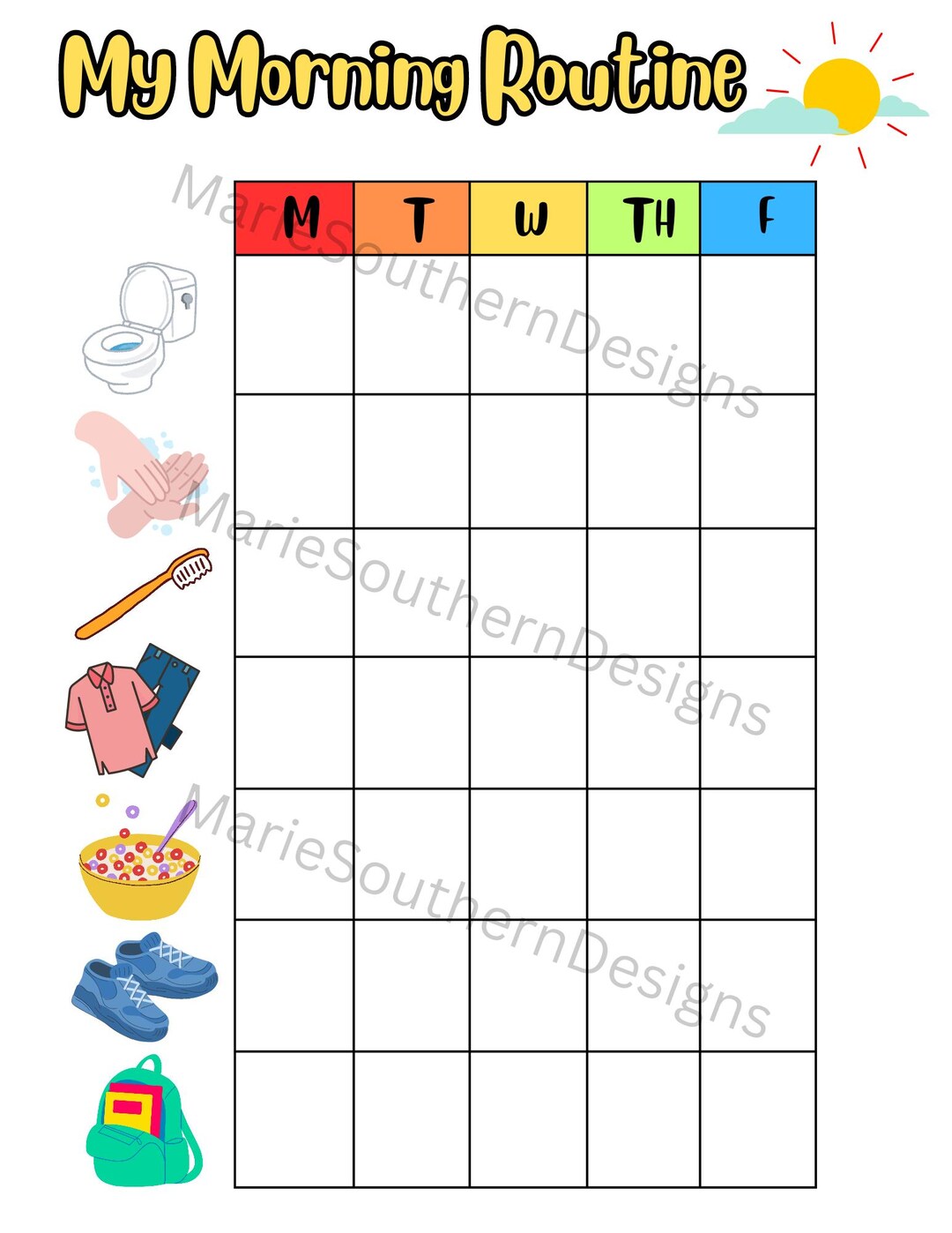 Kids "my Morning Routine" Printable | Monday Through Friday Sticker ...