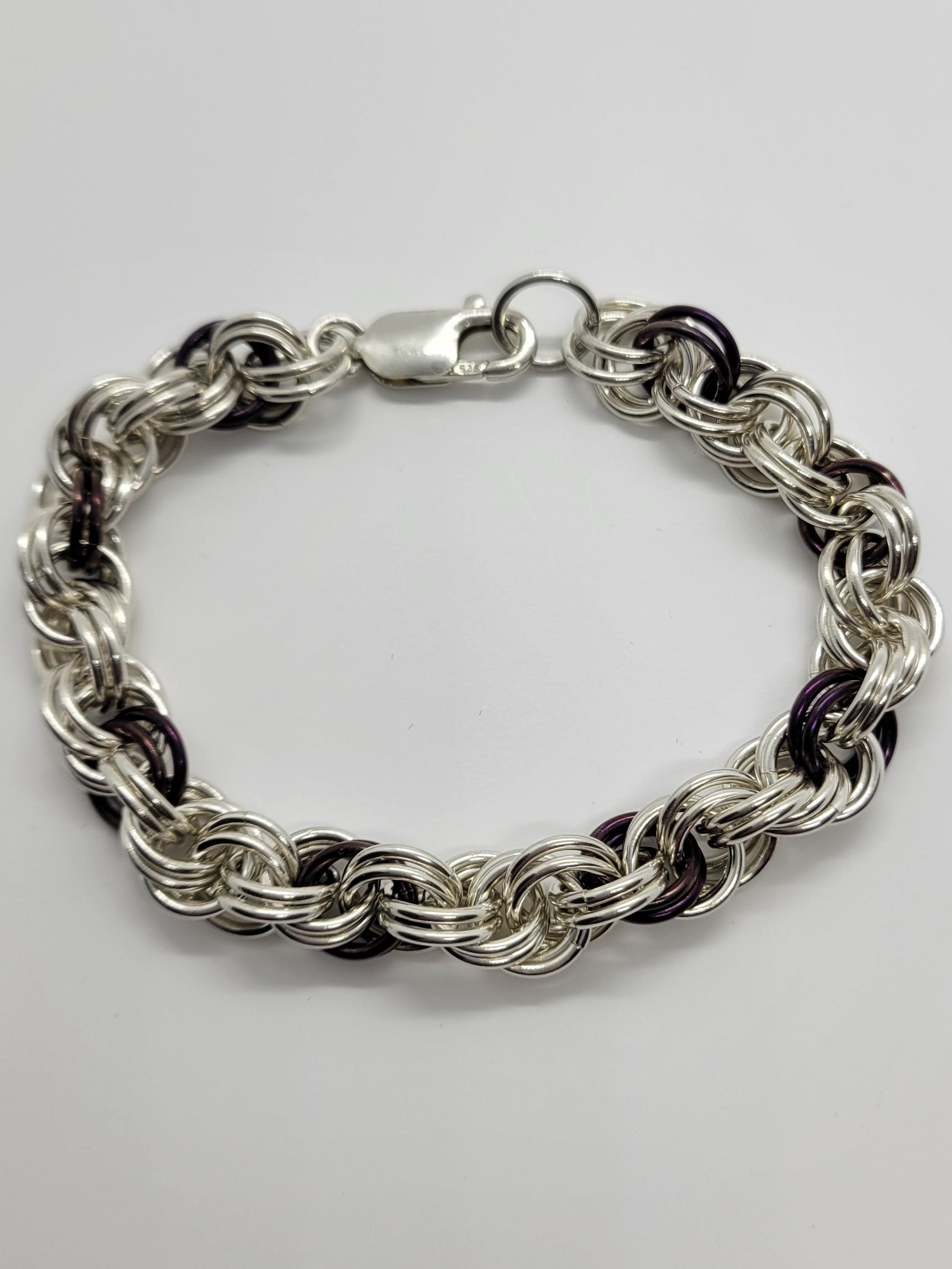 Double Spiral Chainmail Bracelet in Silver and Purple - Etsy