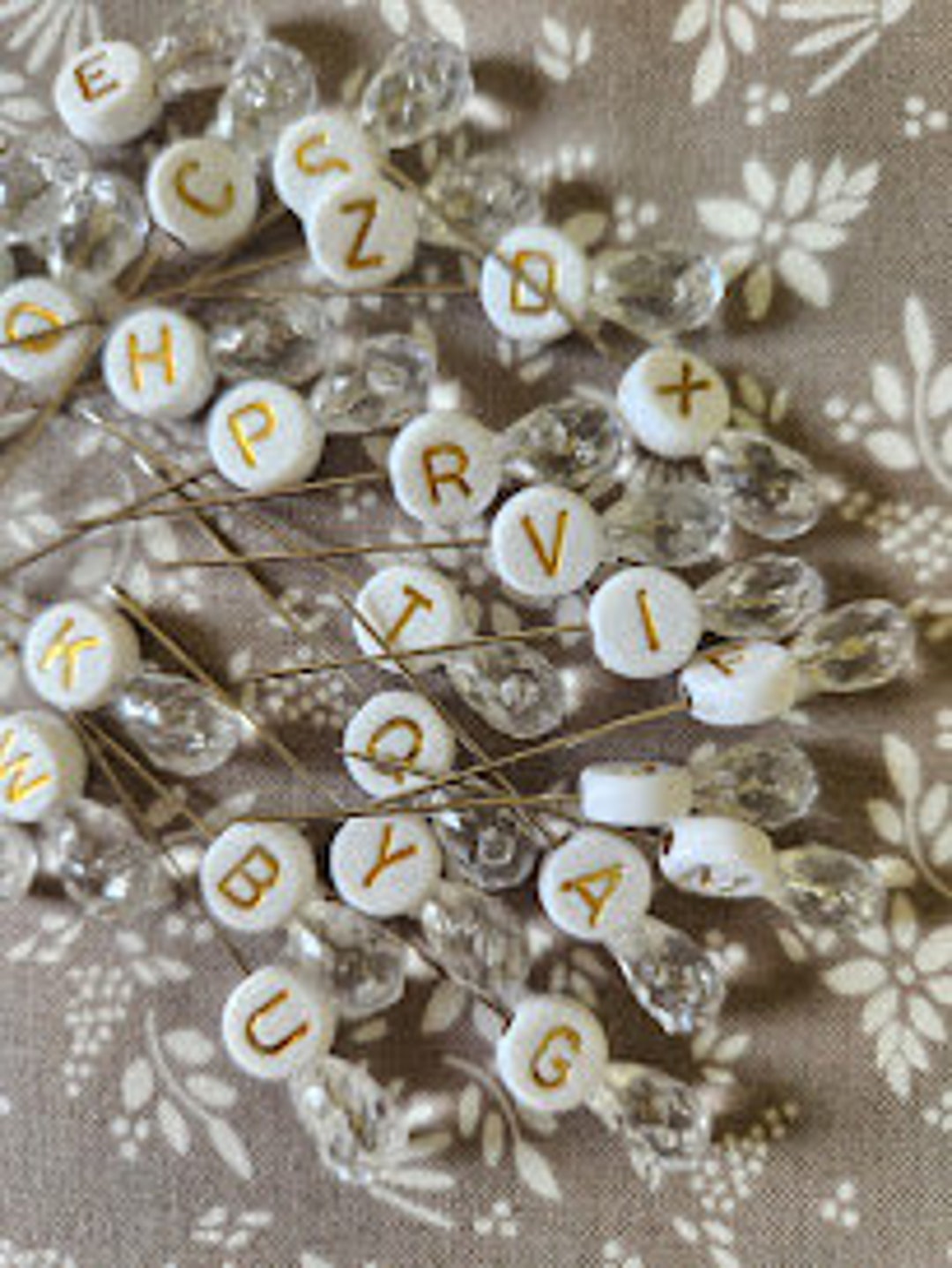 Alphabet Quilting Pins - Fancy White and Gold - Alphabet Sewing Pins ...