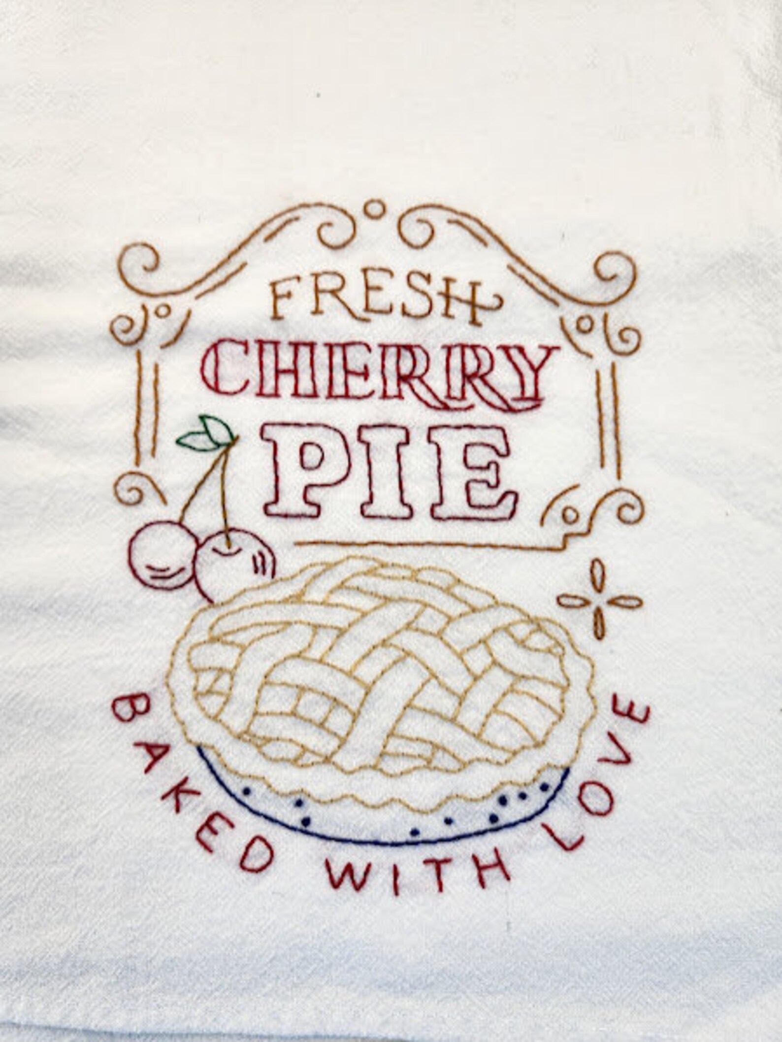Pie Hand Embroidered Tea Towel - Pie Flour Sack Kitchen Towel - Etsy