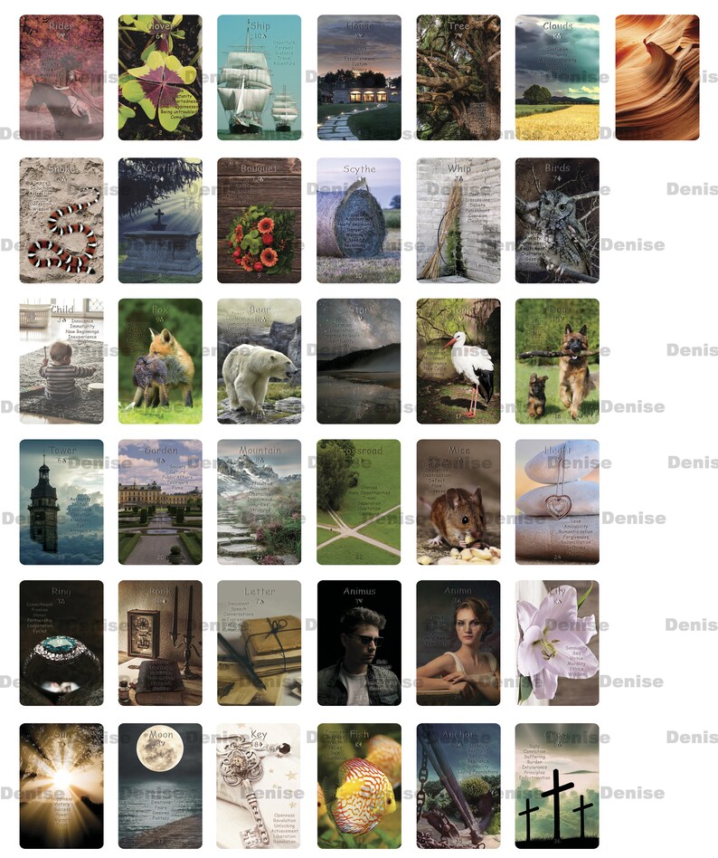 Lenormand Cards Desert Series Bridge Size 36 Laminated Cards With Keys ...