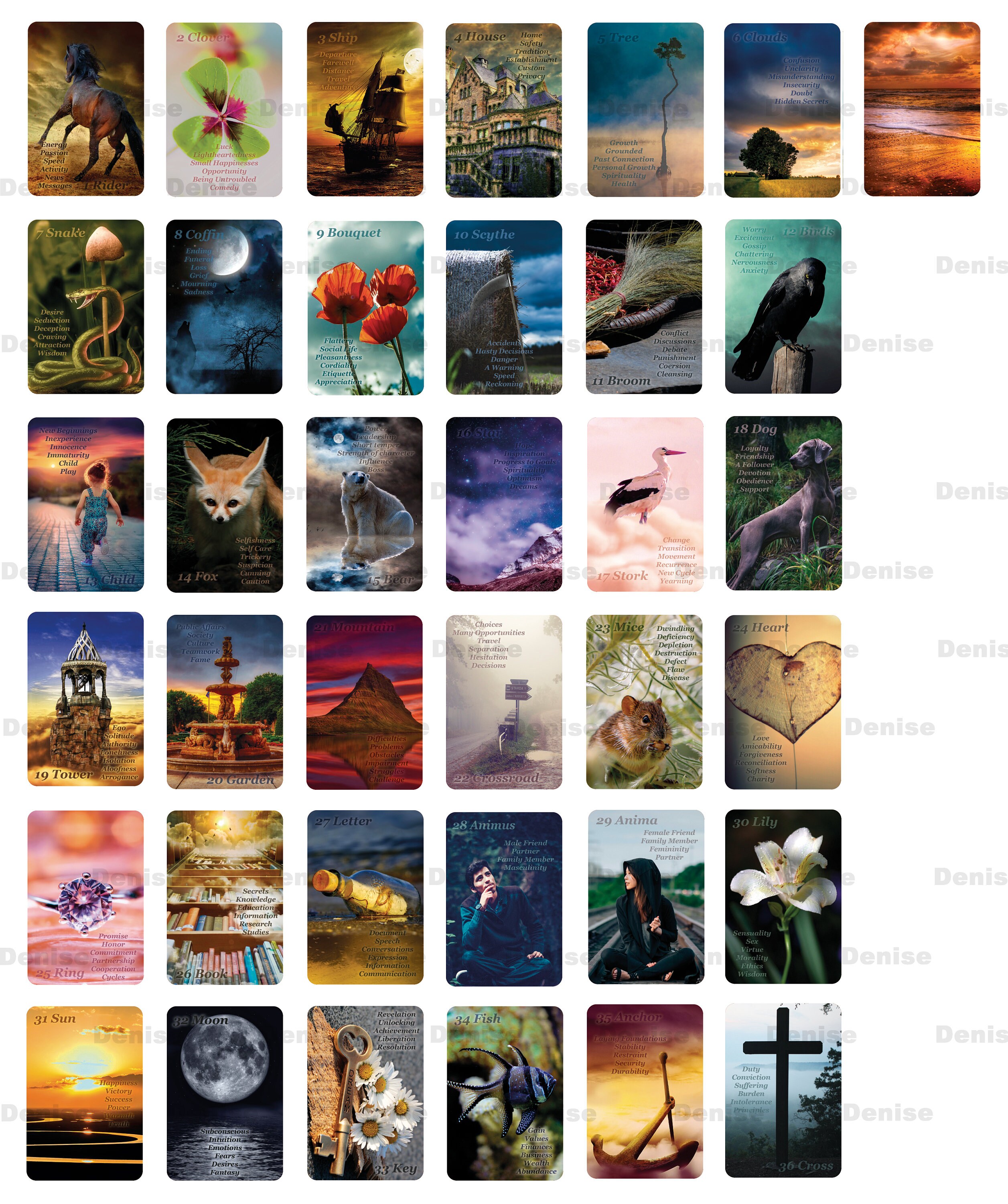 Laminated Lenormand Cards Dark Sky Series Bridge Size 36 Laminated ...