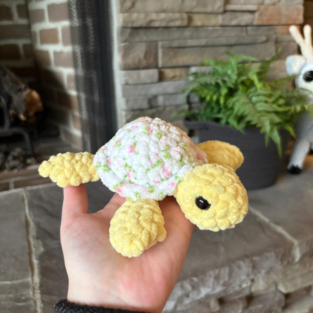 Floral Shell Yellow Sea Turtle Crochet Plushie Stuffed Animal Plush ...
