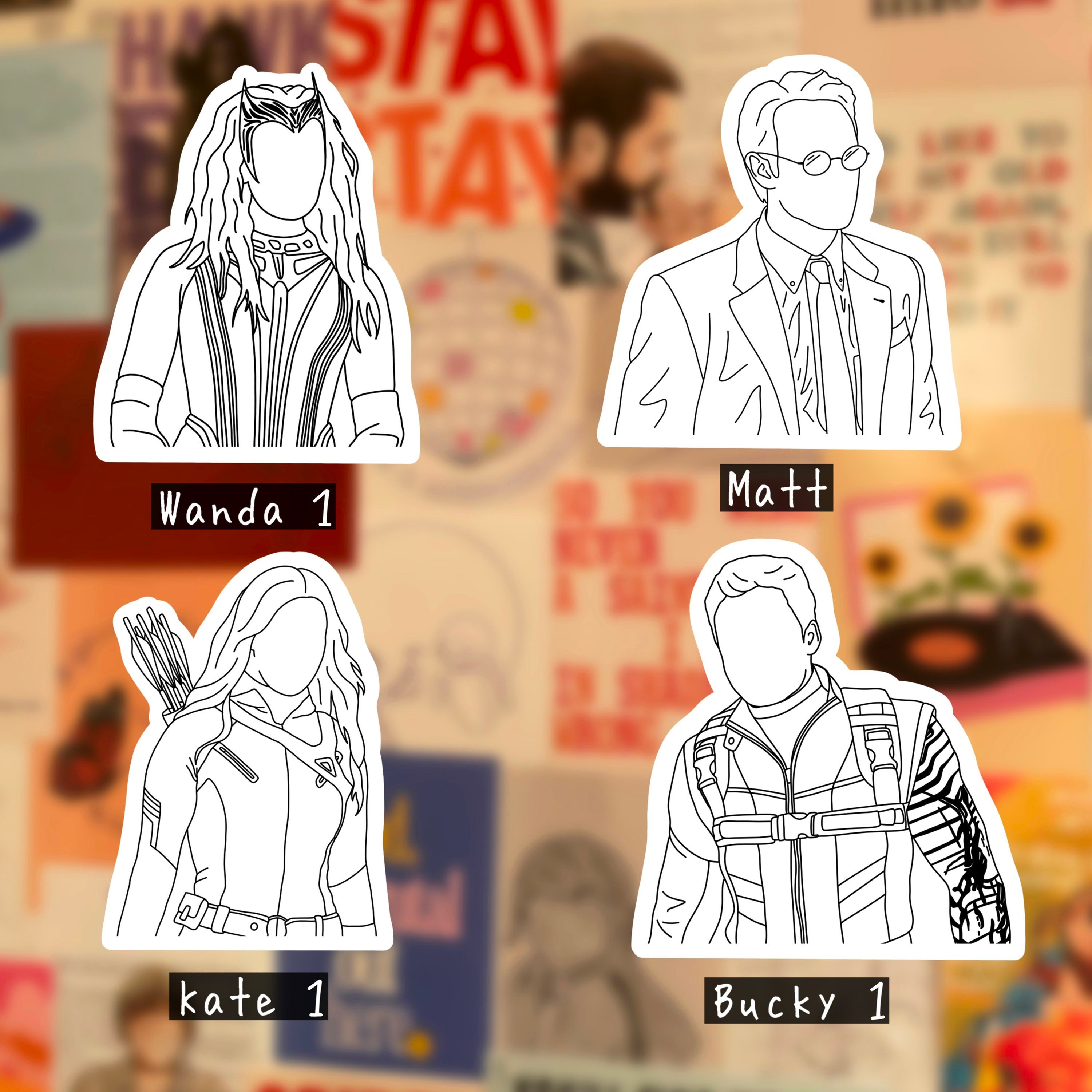 Marvel Character Outline Inspired Stickers Stationary - Etsy