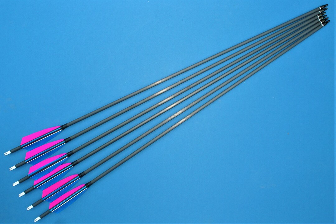 Six Carbon Arrows Spine 400 32 Pink/blue Feather Fletchings Archery ...
